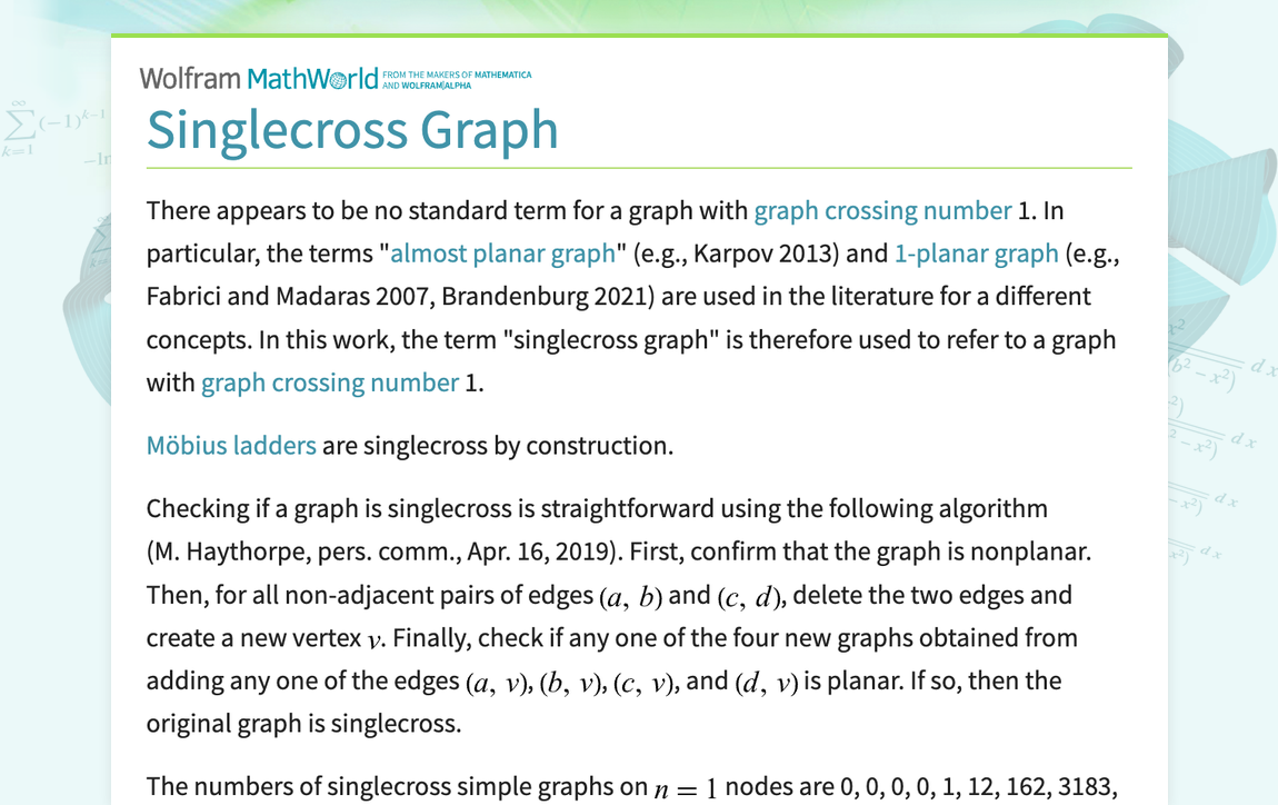 Singlecross Graph -- from Wolfram MathWorld