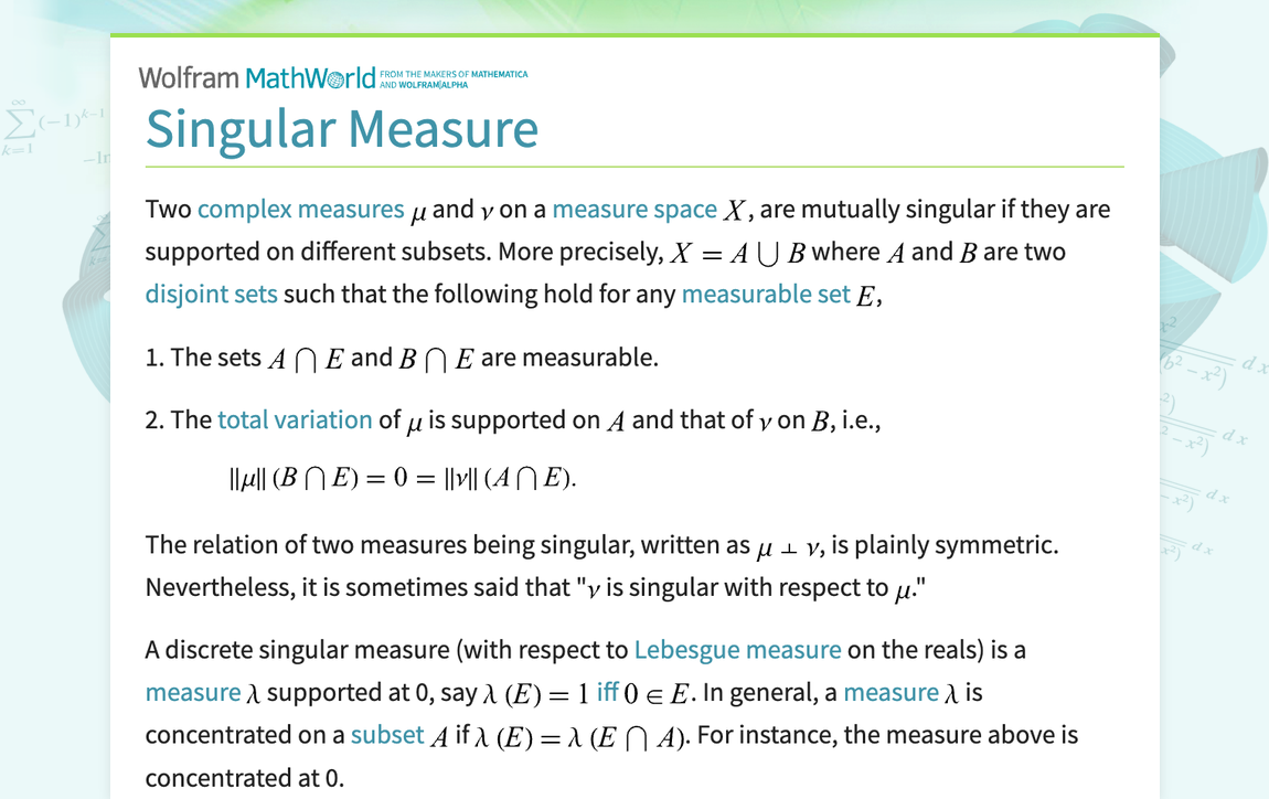 Singular Measure -- from Wolfram MathWorld