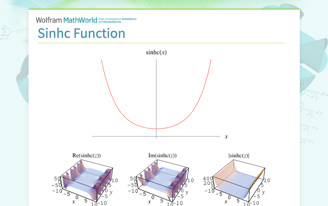 Sinhc Function -- from Wolfram MathWorld