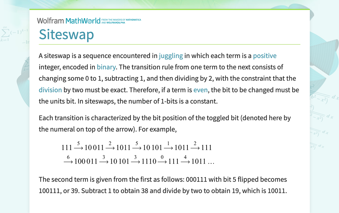 Siteswap -- from Wolfram MathWorld