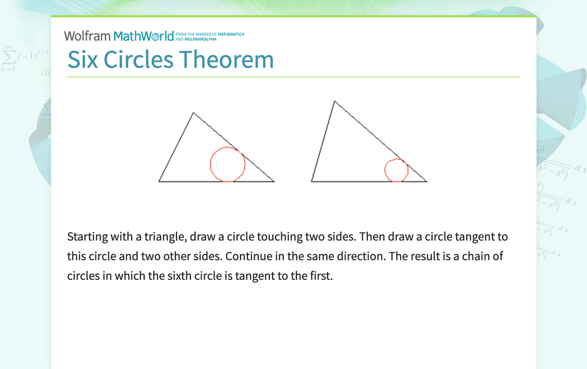 Six Circles Theorem -- from Wolfram MathWorld