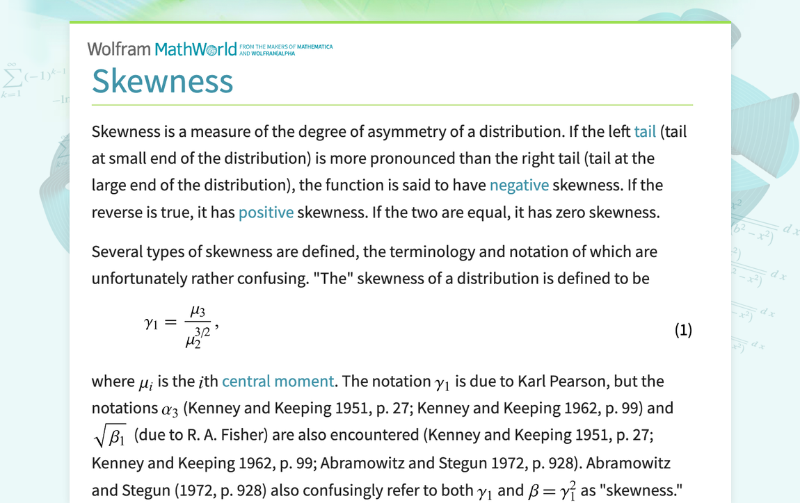 Skewness -- from Wolfram MathWorld