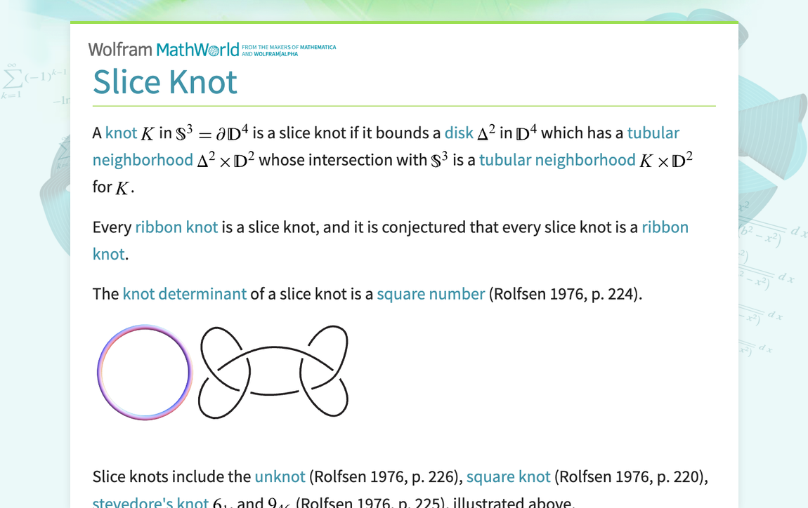 Slice Knot -- from Wolfram MathWorld