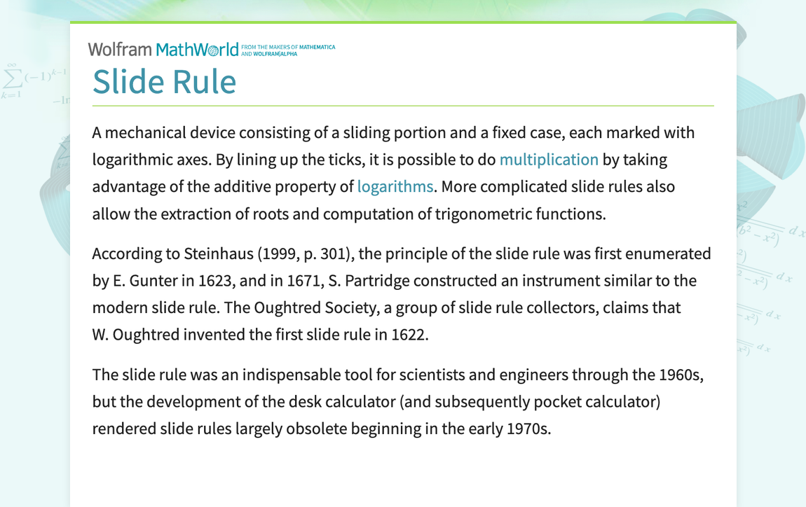 Slide Rule -- from Wolfram MathWorld
