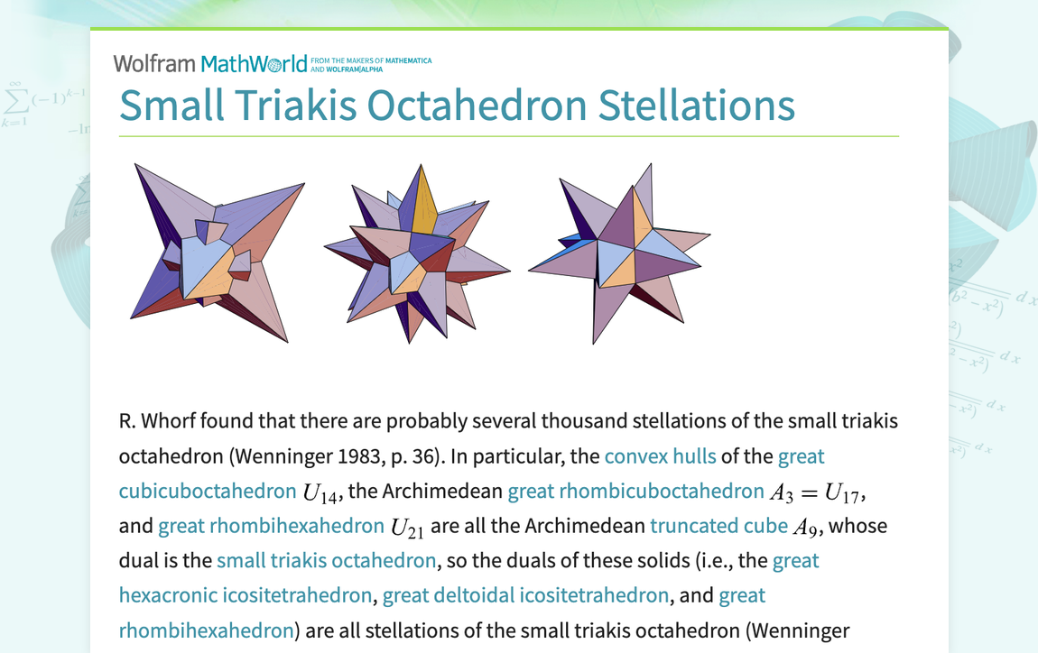 Small Triakis Octahedron Stellations -- from Wolfram MathWorld