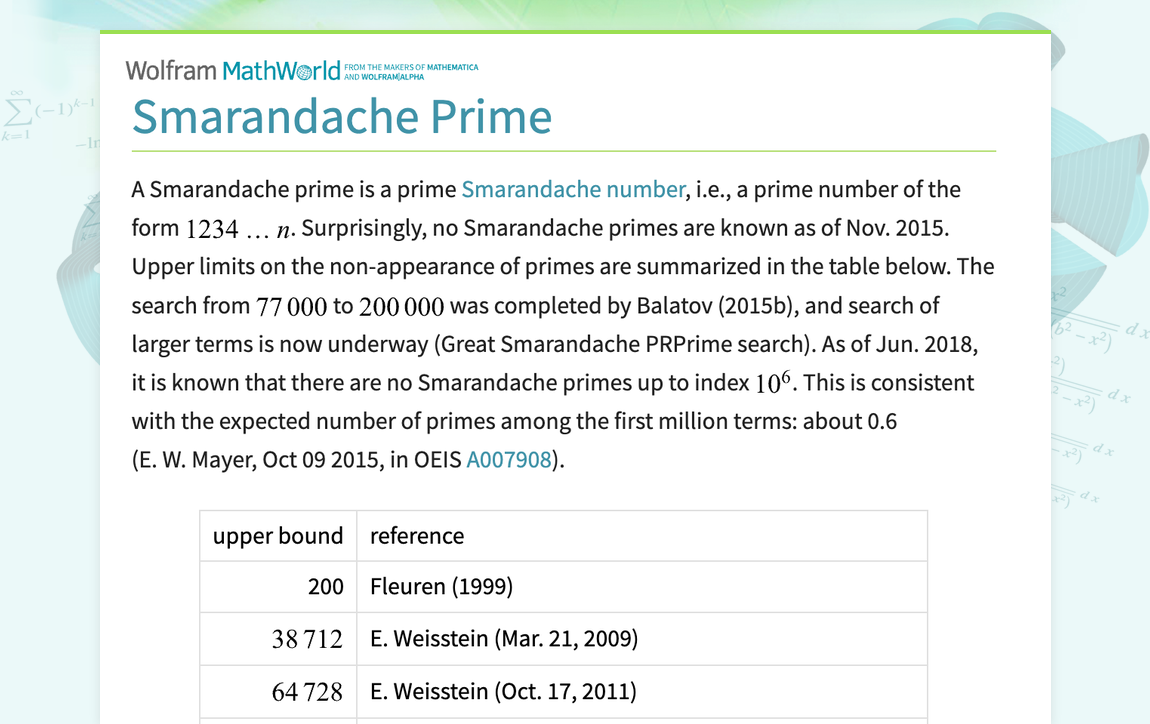 Smarandache Prime -- from Wolfram MathWorld