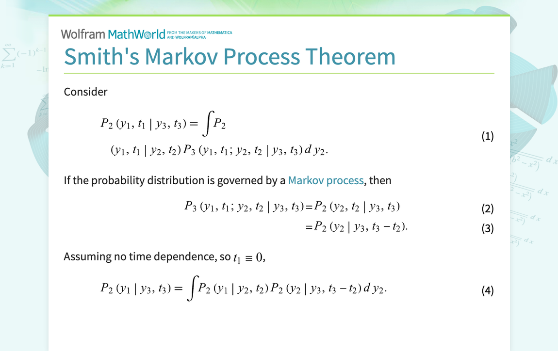 Smith's Markov Process Theorem -- from Wolfram MathWorld