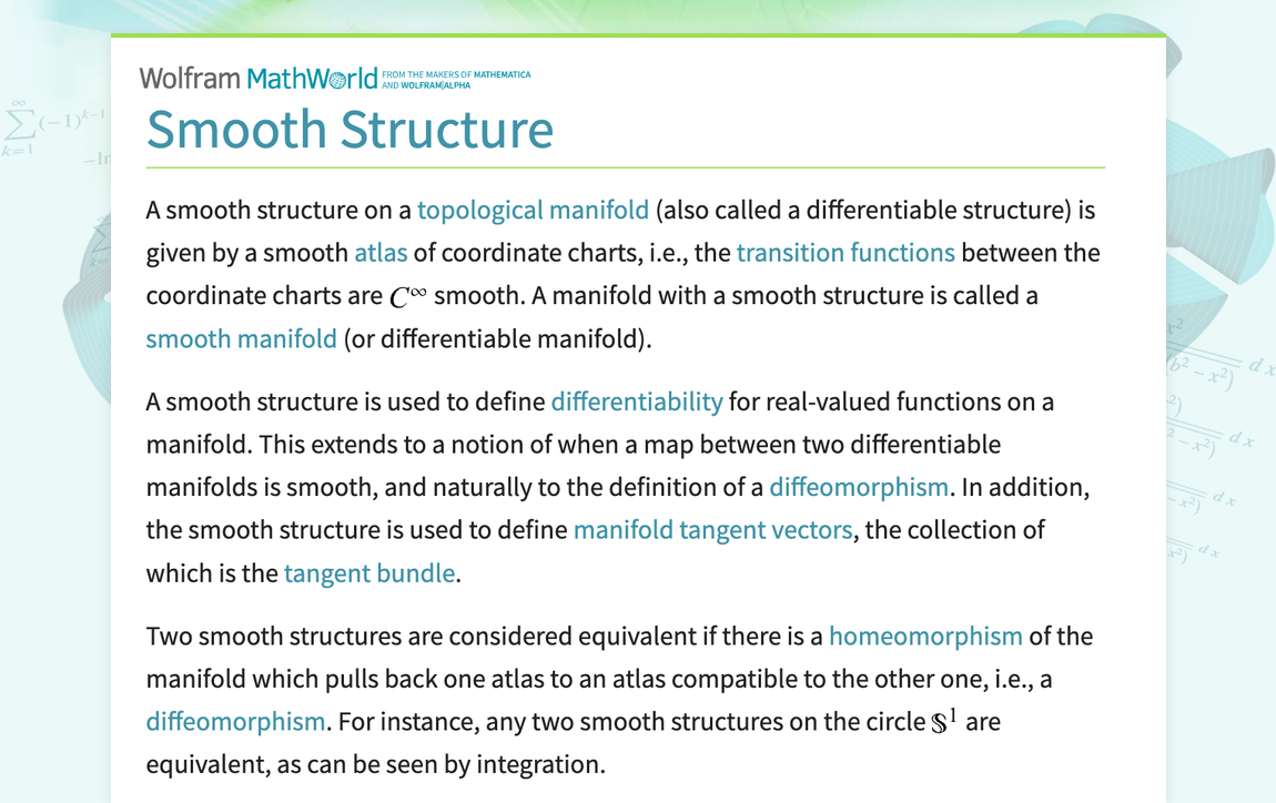 Smooth Structure -- from Wolfram MathWorld