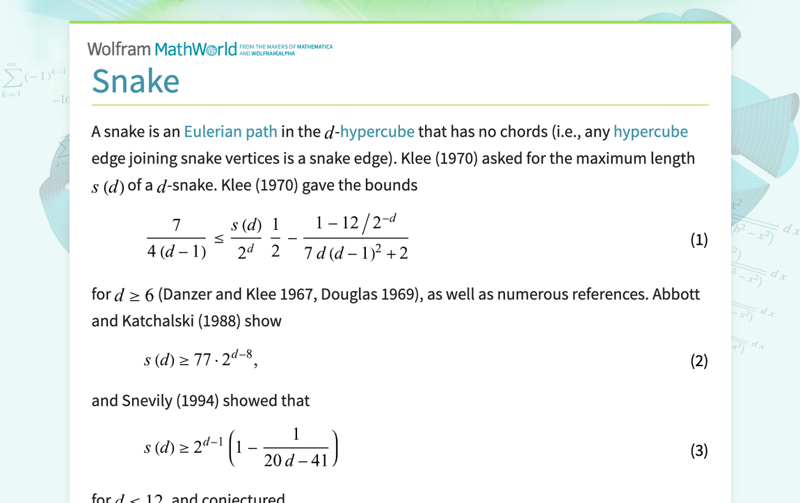 Snake -- from Wolfram MathWorld