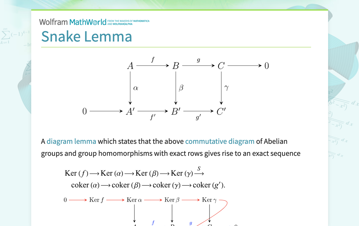 Snake Lemma -- from Wolfram MathWorld
