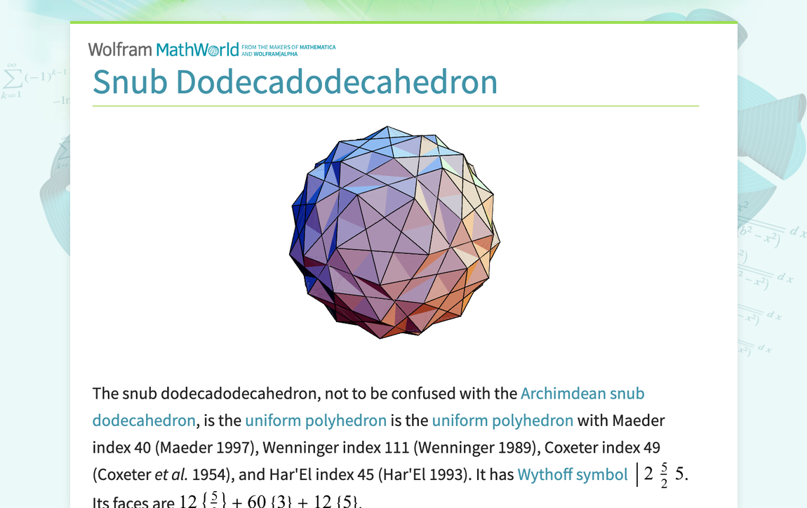Snub Dodecadodecahedron -- from Wolfram MathWorld