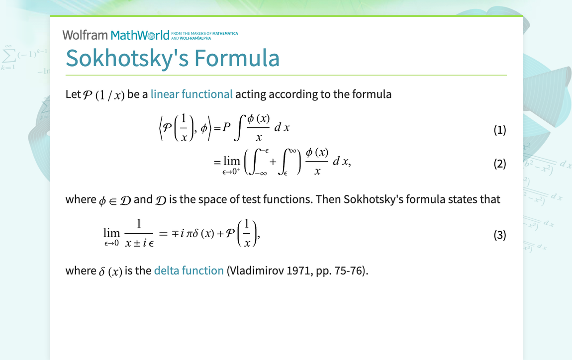 Sokhotsky's Formula -- from Wolfram MathWorld