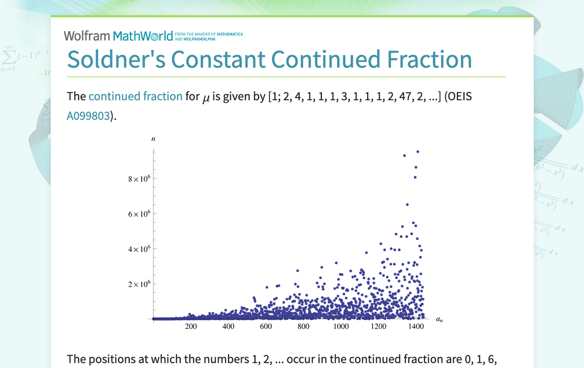 Soldner's Constant Continued Fraction -- from Wolfram MathWorld