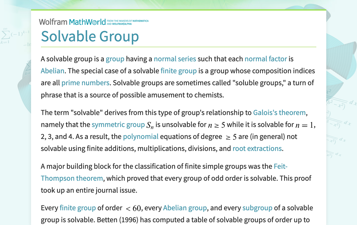 Solvable Group -- from Wolfram MathWorld