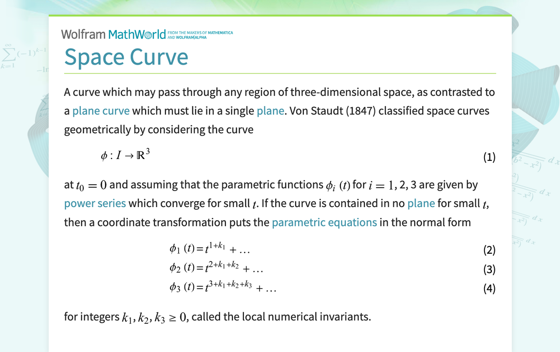 Space Curve -- from Wolfram MathWorld