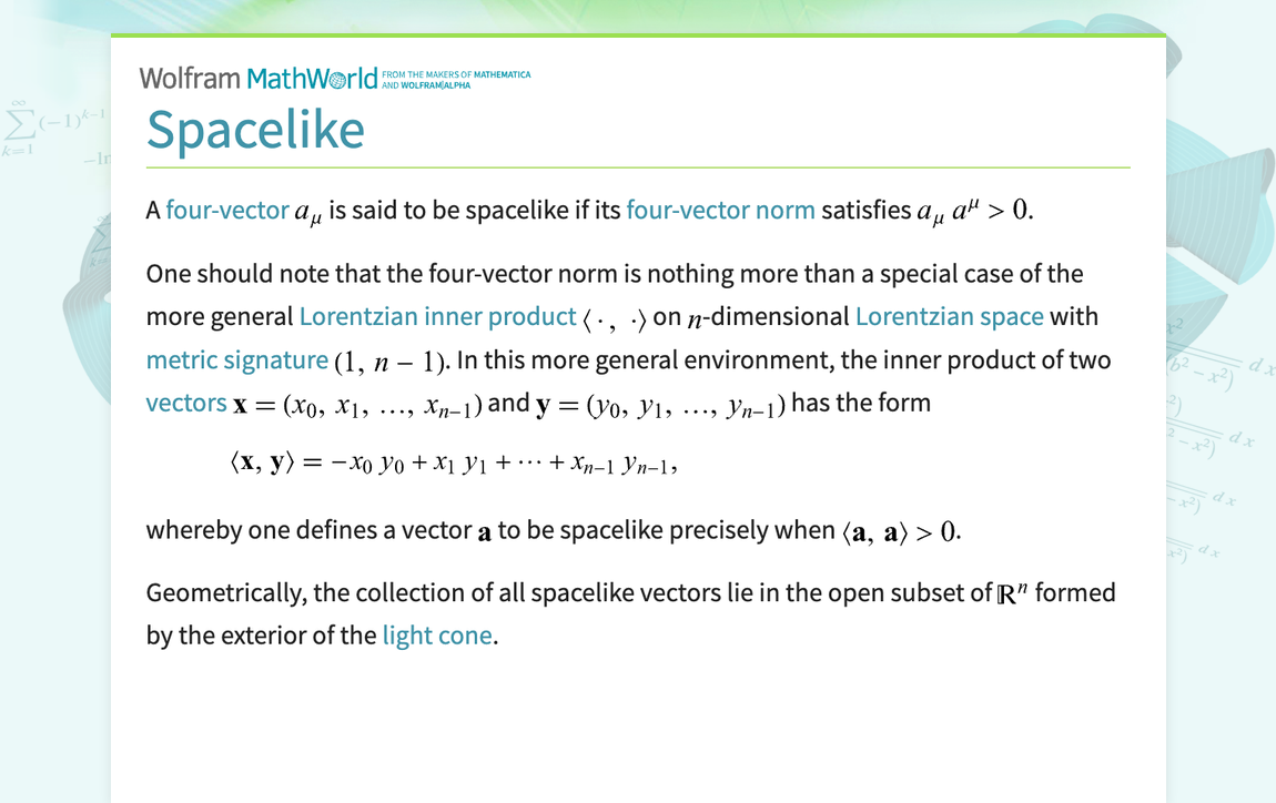 Spacelike -- from Wolfram MathWorld