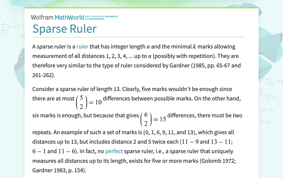 Sparse Ruler -- from Wolfram MathWorld