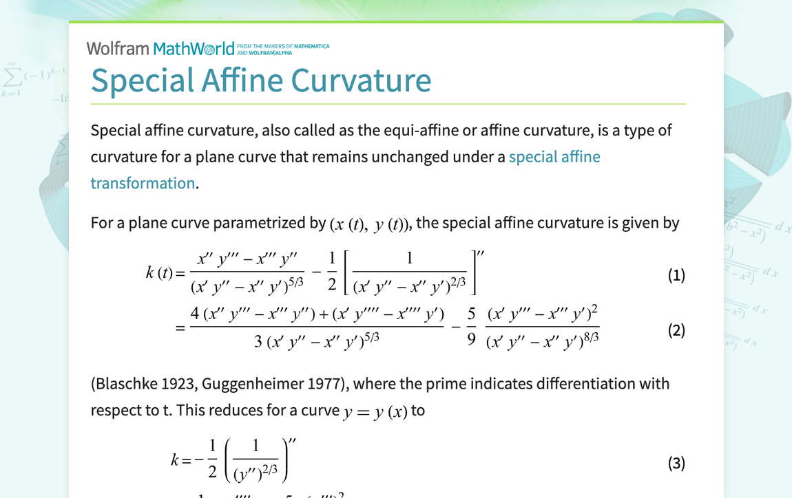 Special Affine Curvature -- from Wolfram MathWorld