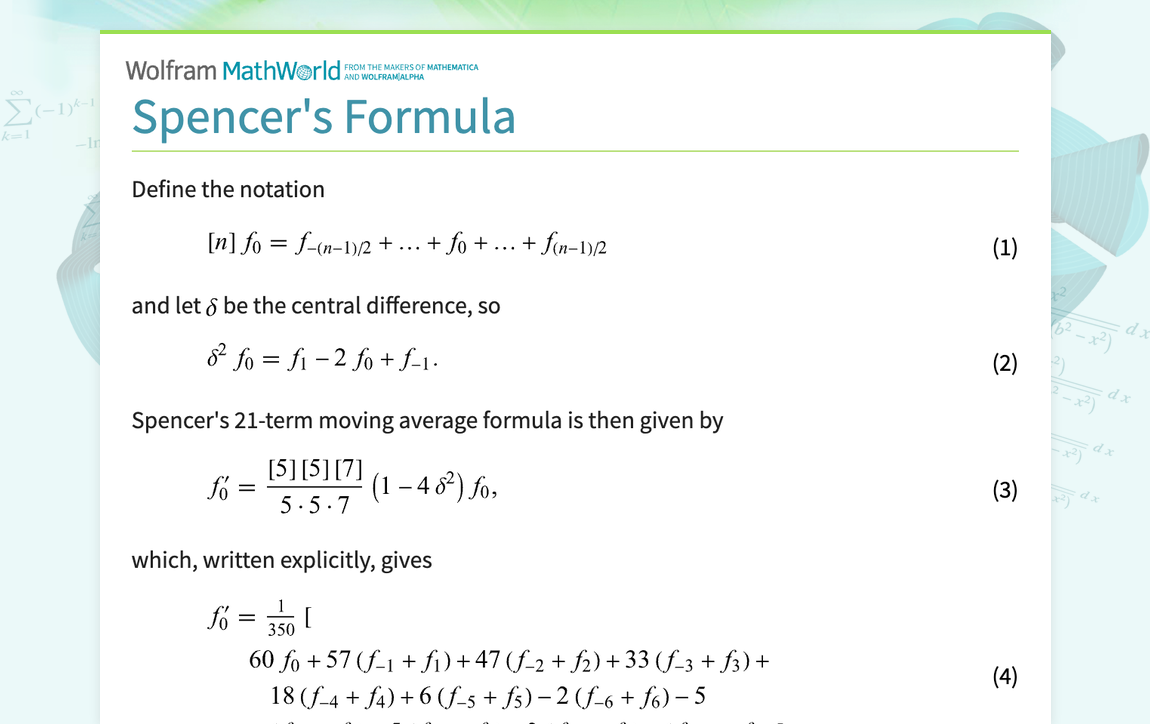 Spencer's Formula -- from Wolfram MathWorld