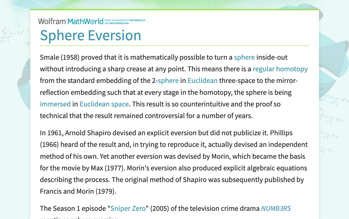 Sphere Eversion -- from Wolfram MathWorld