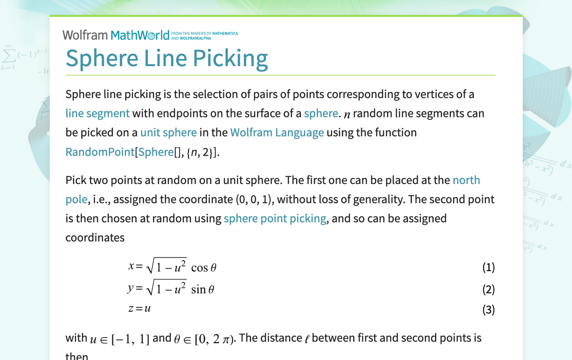 Sphere Line Picking -- from Wolfram MathWorld