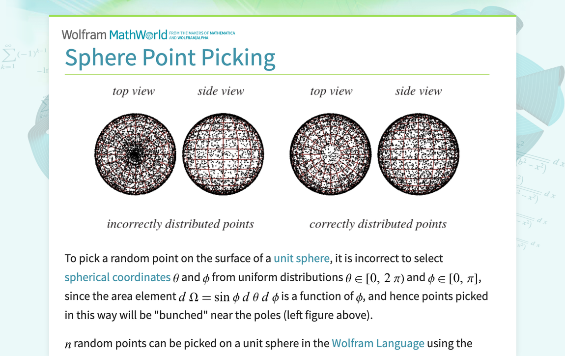 Sphere Point Picking -- from Wolfram MathWorld