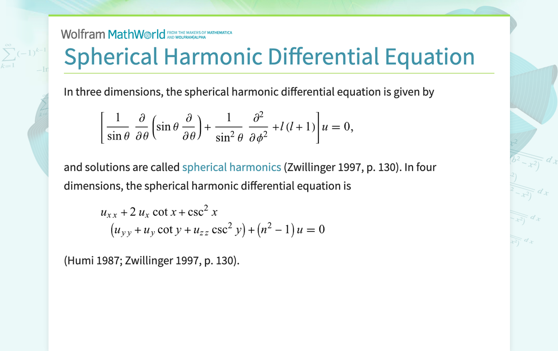 Spherical Harmonic Differential Equation -- from Wolfram MathWorld