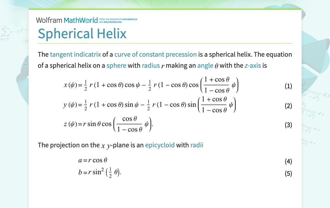 Spherical Helix -- from Wolfram MathWorld