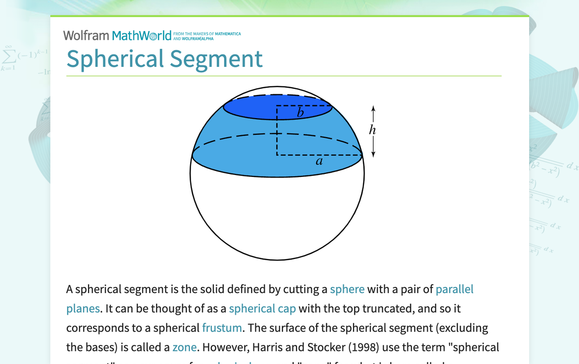 Spherical Segment -- from Wolfram MathWorld