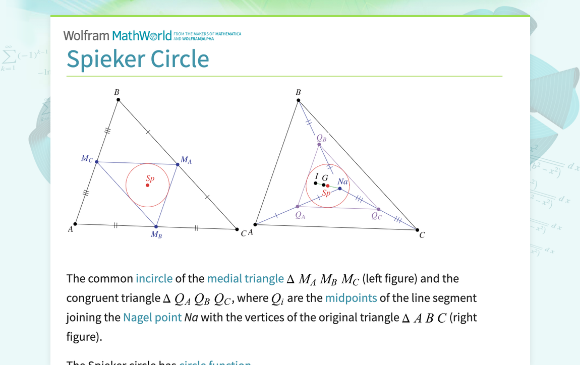 Spieker Circle -- from Wolfram MathWorld