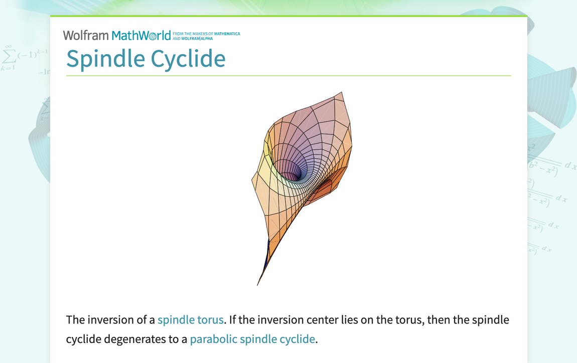 Spindle Cyclide -- from Wolfram MathWorld