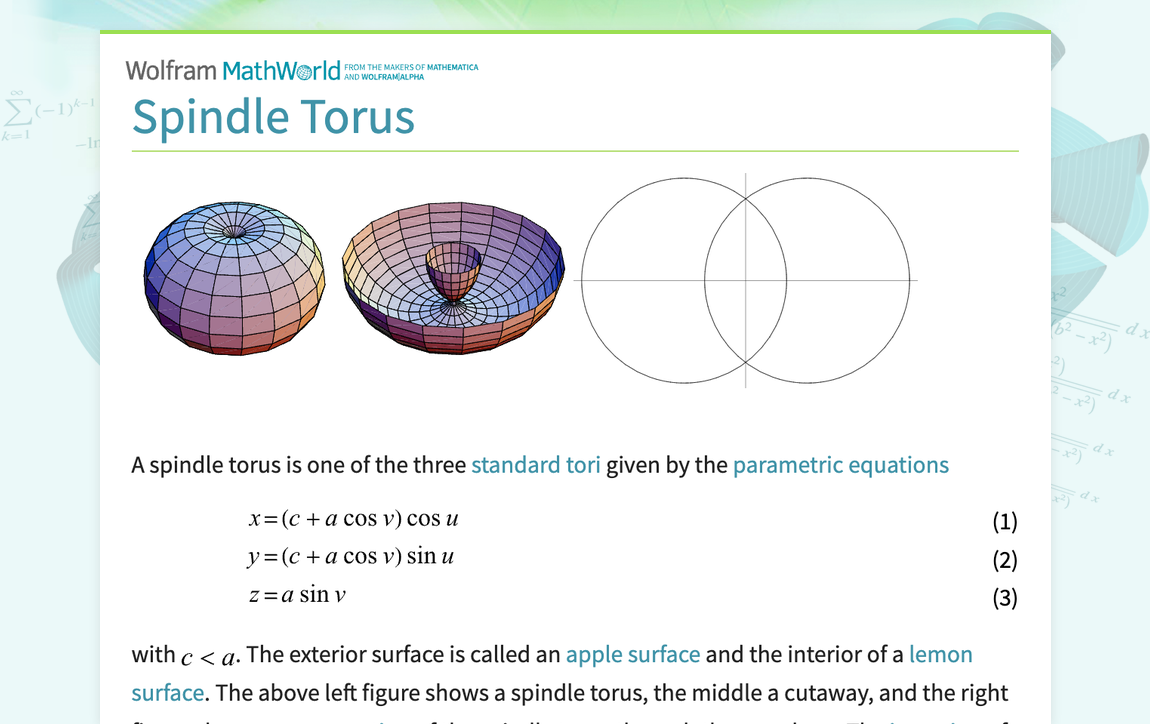 Spindle Torus -- from Wolfram MathWorld