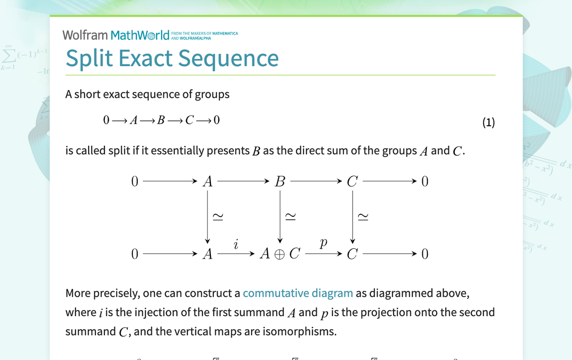 Split Exact Sequence -- from Wolfram MathWorld