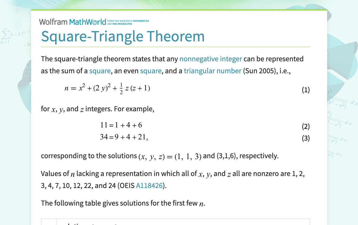 Square-Triangle Theorem -- from Wolfram MathWorld
