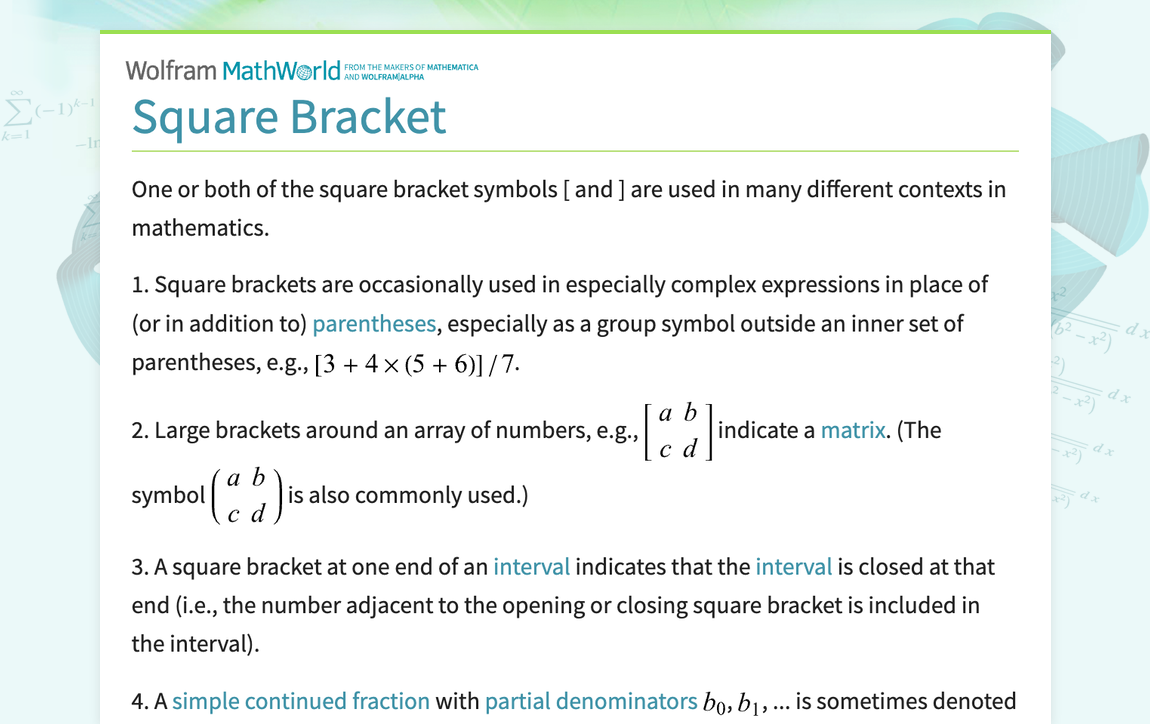 Square Bracket From Wolfram MathWorld Square Bracket From Wolfram MathWorld