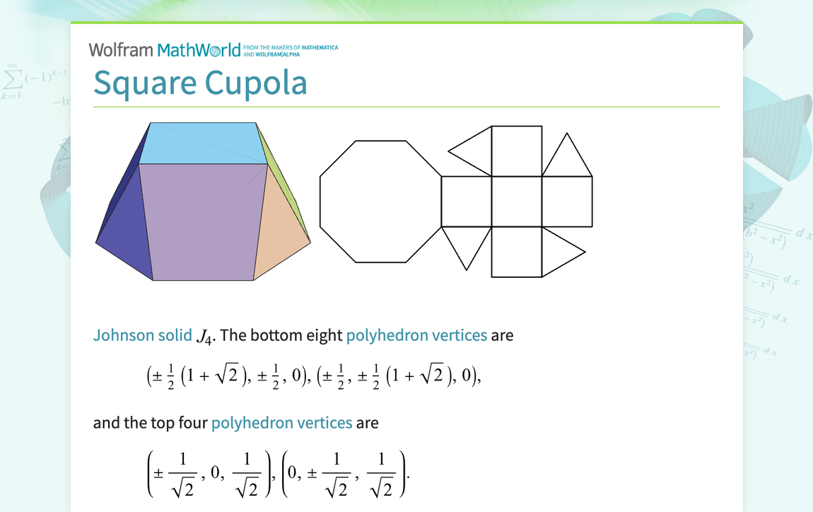 Square Cupola -- from Wolfram MathWorld