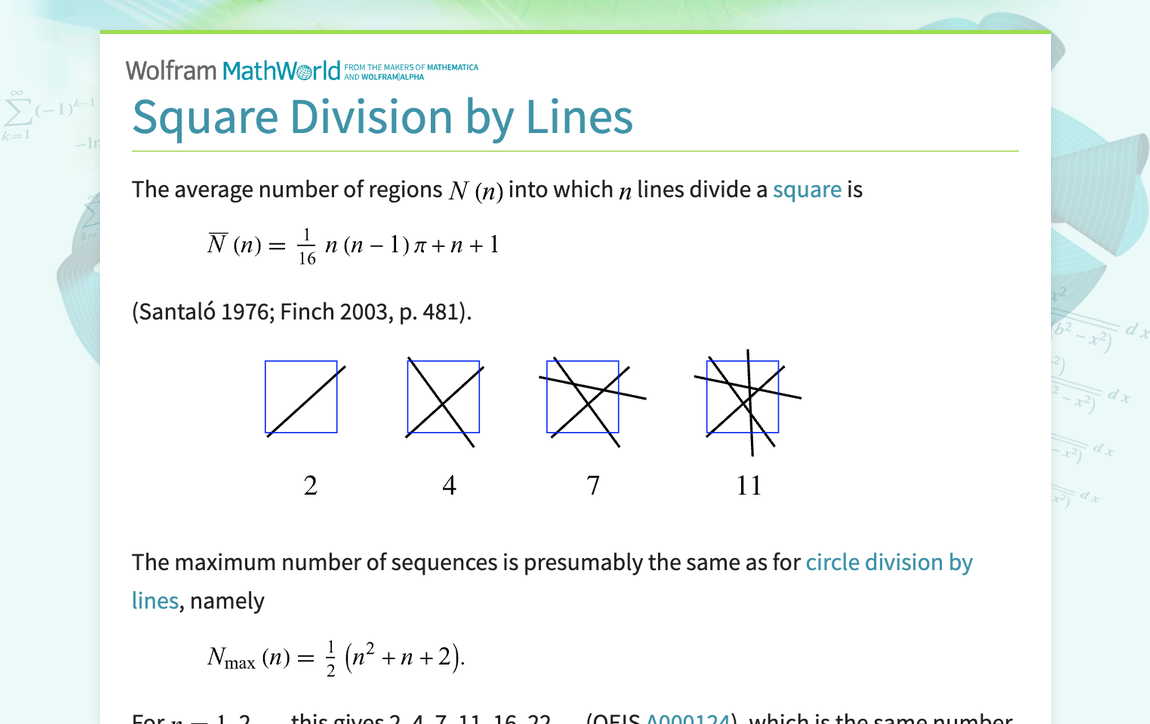 Square Division by Lines -- from Wolfram MathWorld