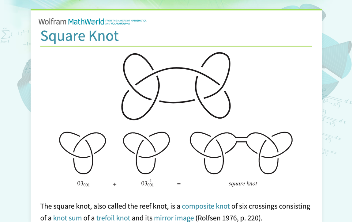 Square Knot -- from Wolfram MathWorld