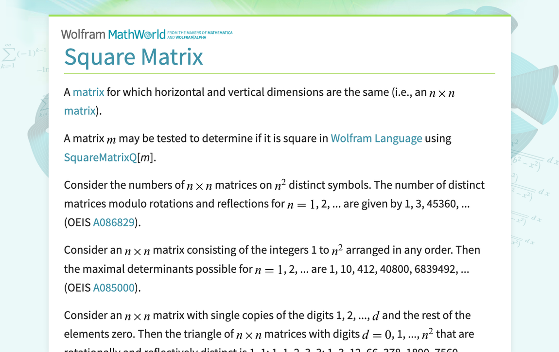 Square Matrix -- from Wolfram MathWorld