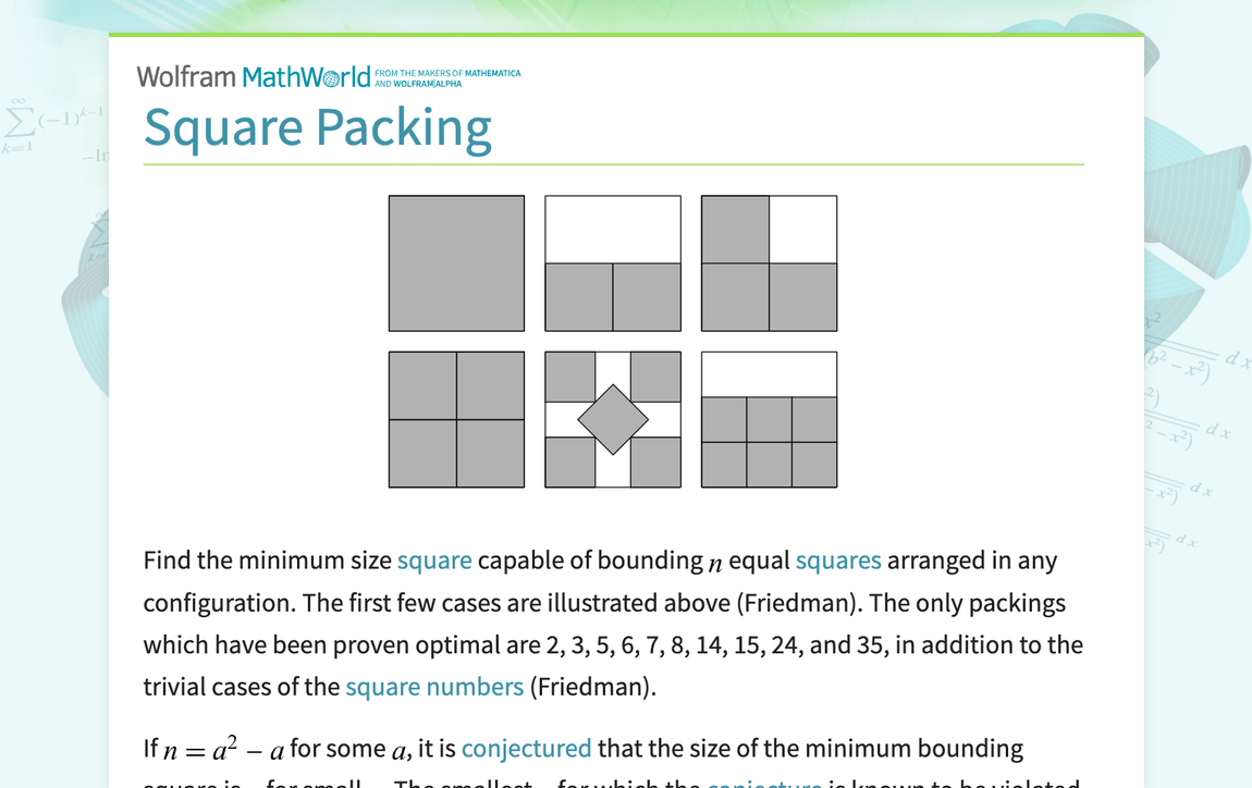 Square Packing -- from Wolfram MathWorld