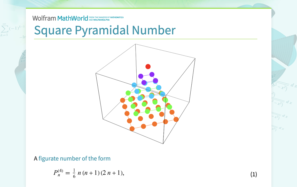 Square Pyramidal Number -- from Wolfram MathWorld