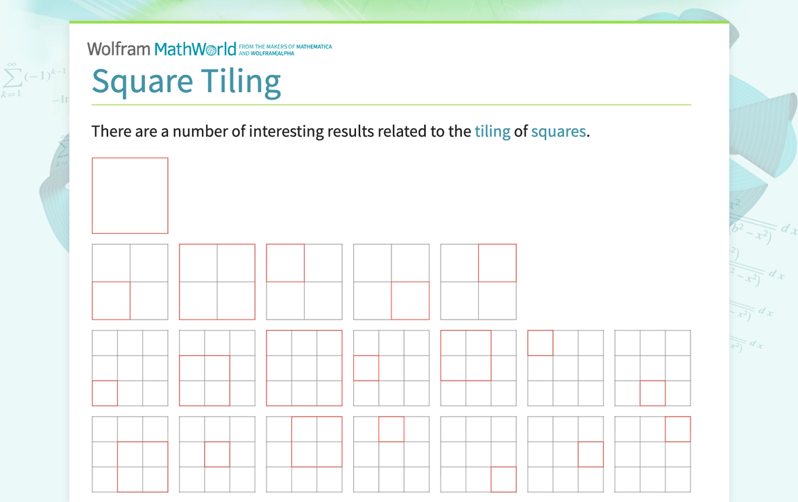 Square Tiling -- from Wolfram MathWorld