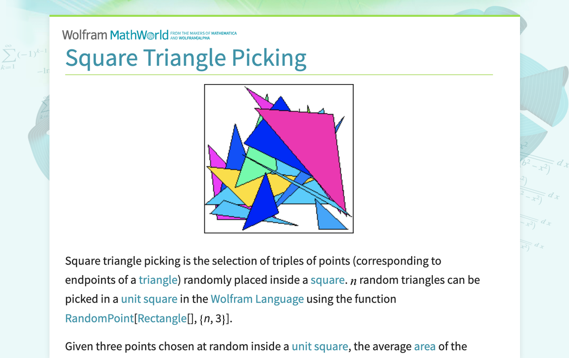 Square Triangle Picking -- from Wolfram MathWorld