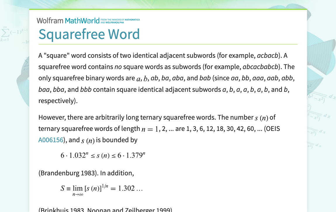 Squarefree Word -- from Wolfram MathWorld