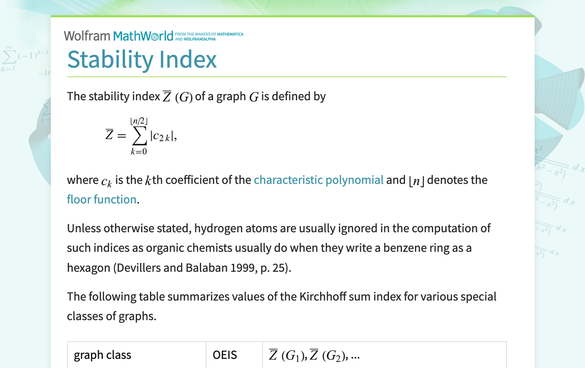 Stability Index -- from Wolfram MathWorld