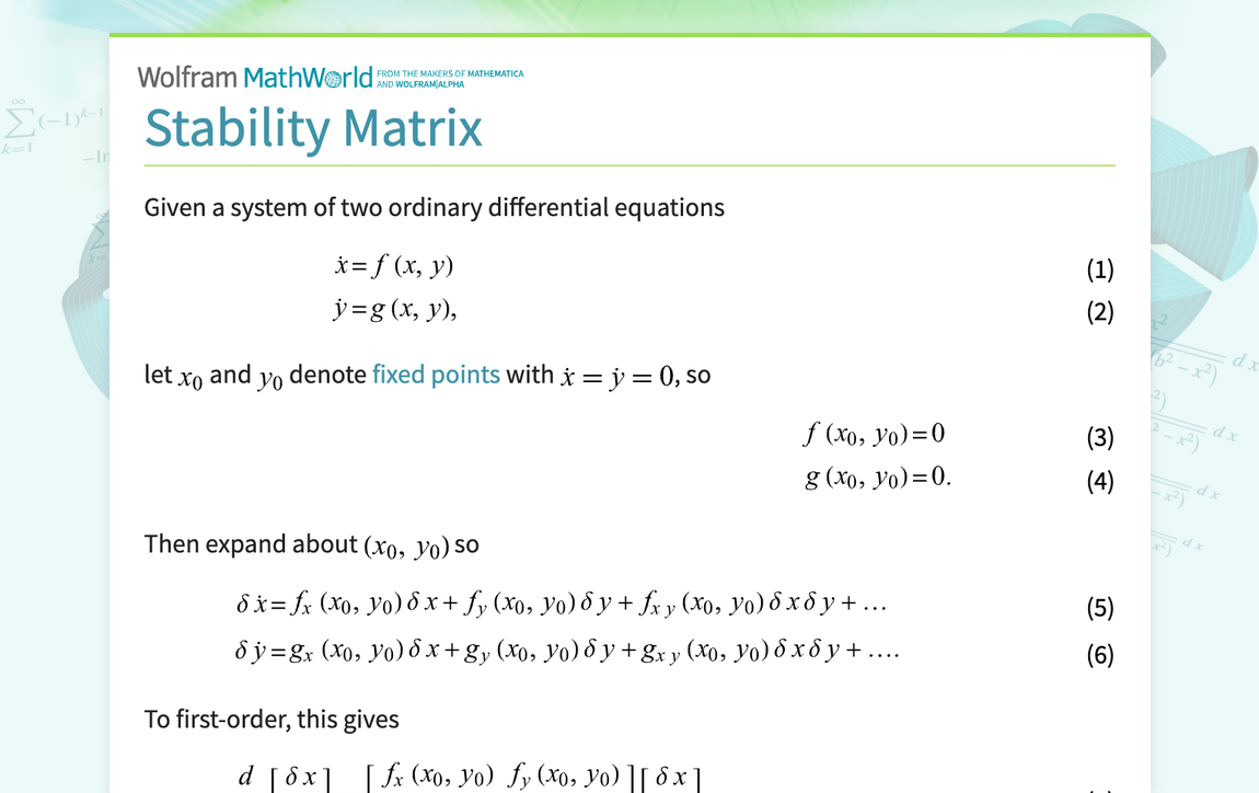 Stability Matrix -- from Wolfram MathWorld