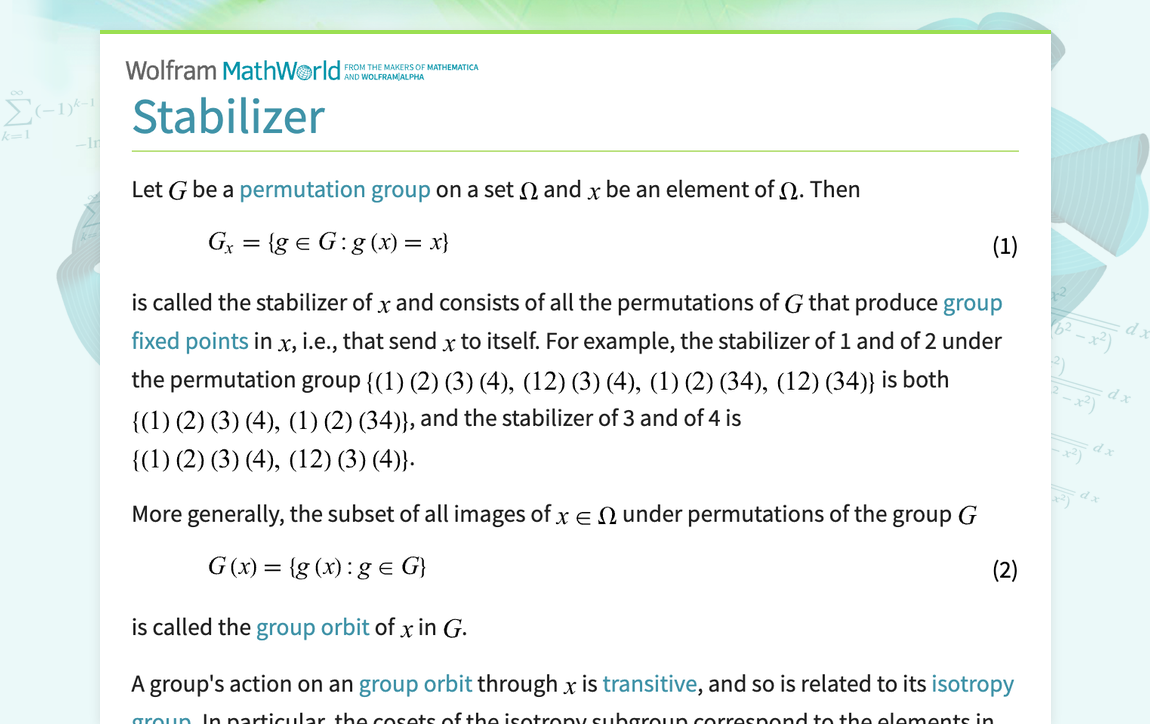 Stabilizer -- from Wolfram MathWorld