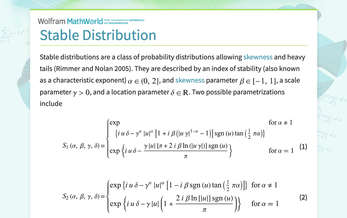 Stable Distribution -- from Wolfram MathWorld