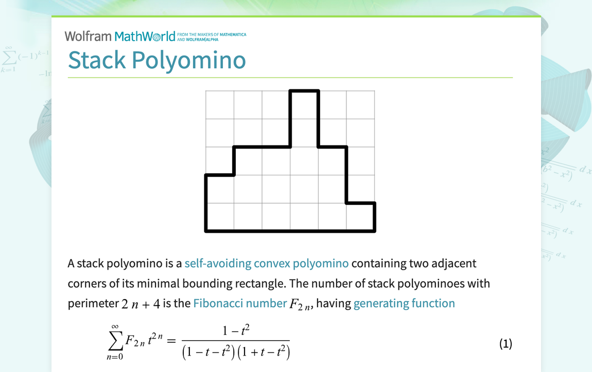Stack Polyomino -- from Wolfram MathWorld