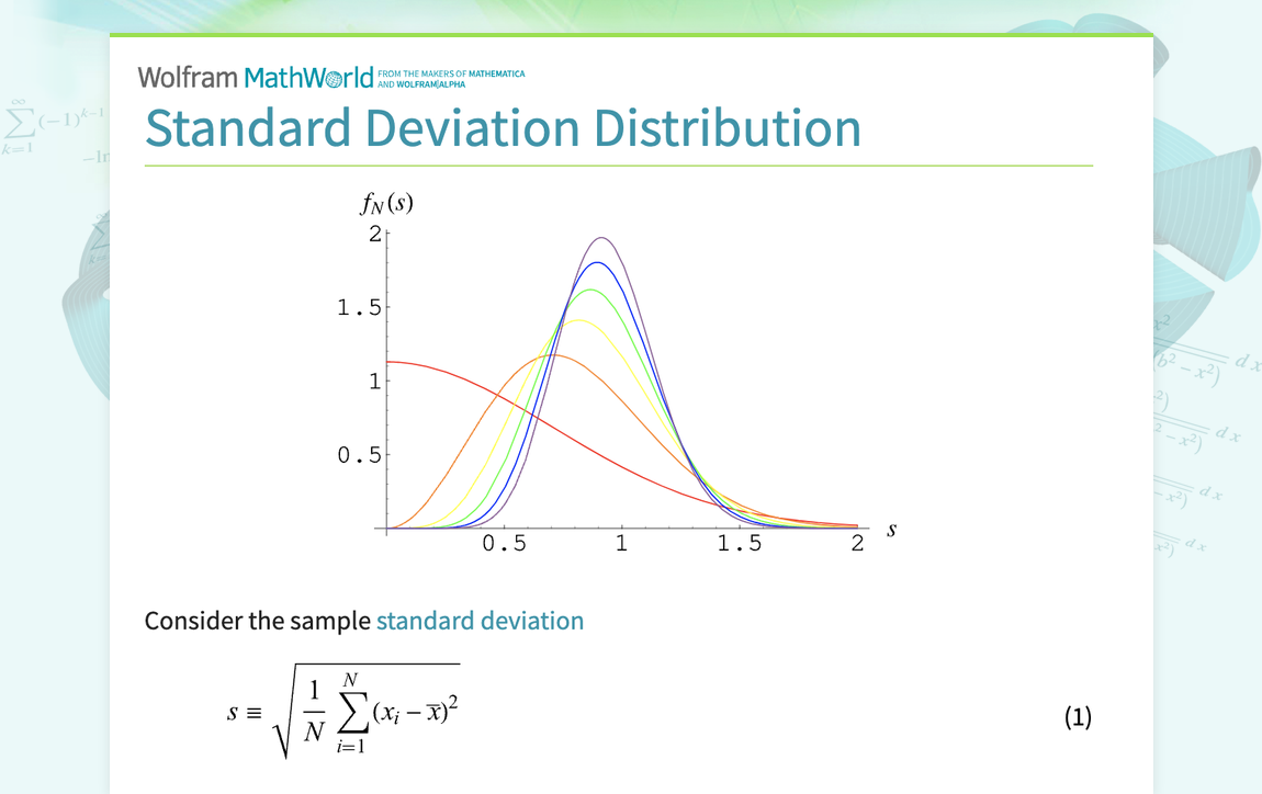 Standard Deviation Distribution -- from Wolfram MathWorld